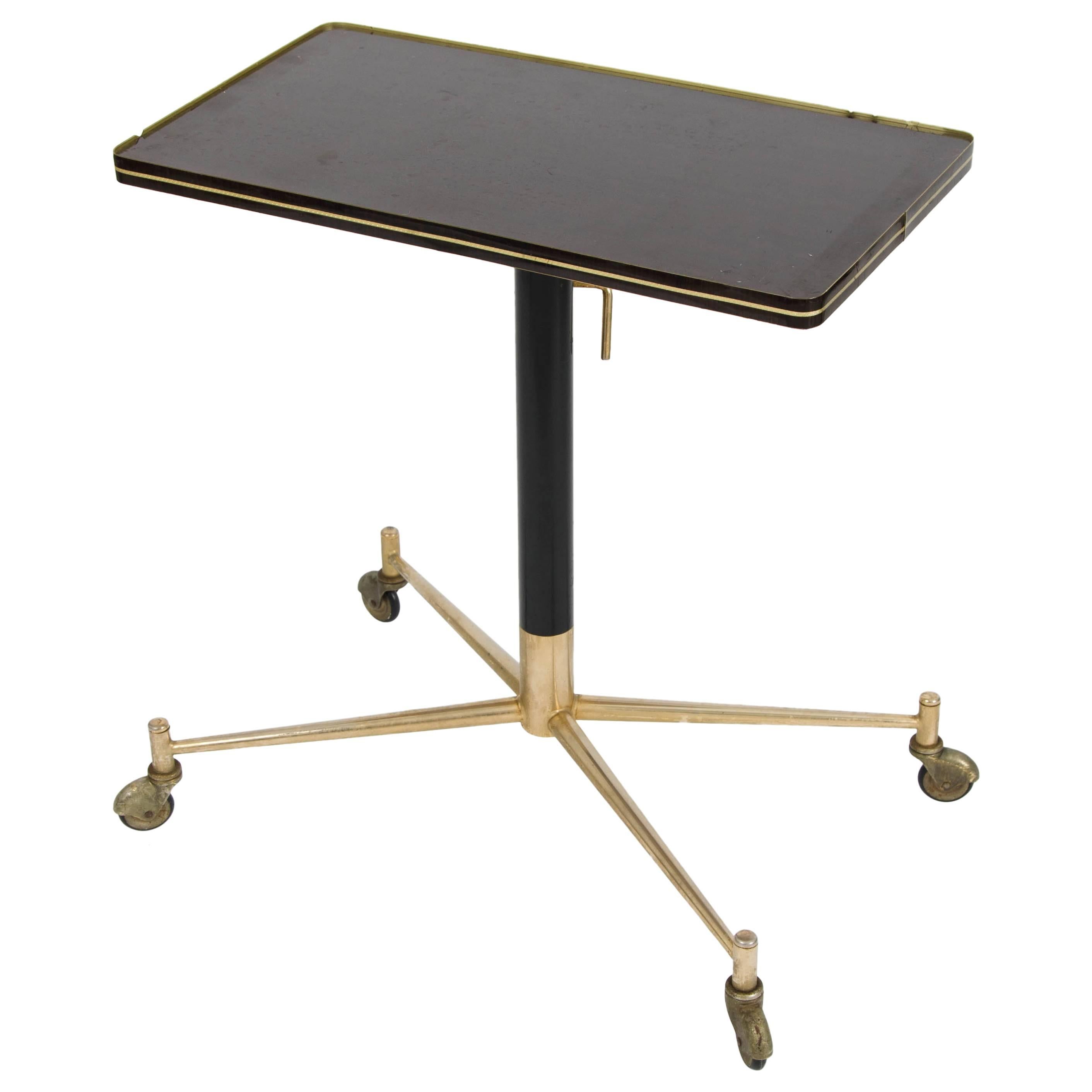 1970s Italian Telescopic Table with Galleried, Veneered Top and Brass ...