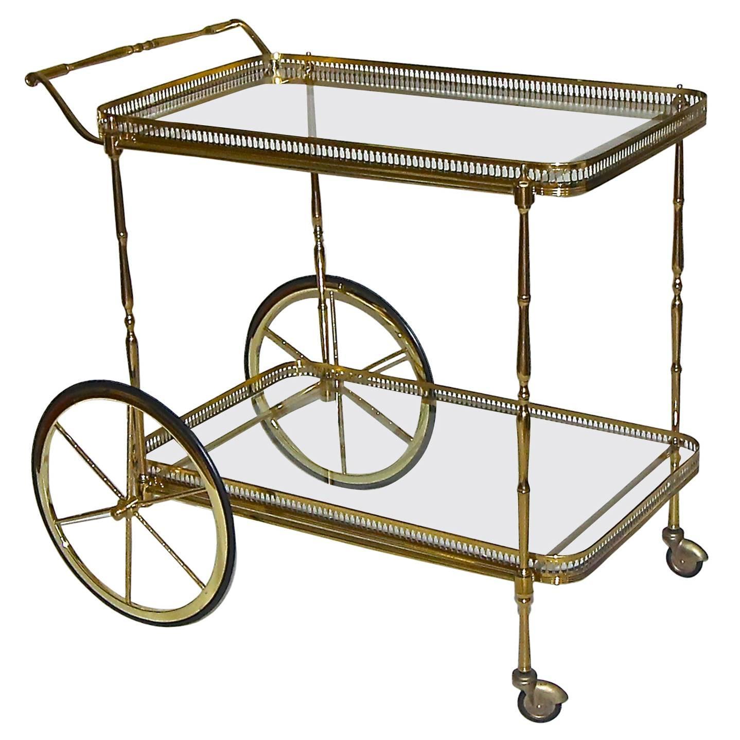 Vintage French Brass Bar Cart At 1stdibs