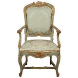 Graceful French Rococo Style Celadon Painted Confessional Chair at 1stDibs