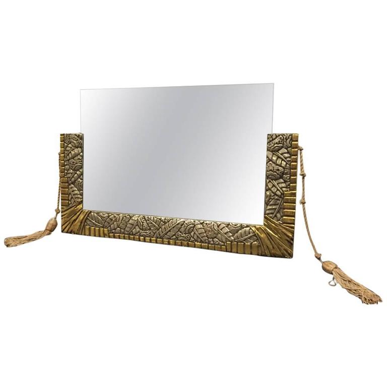 French Art Deco White and Yellow Gold Geometric Foliage Mirror For Sale ...