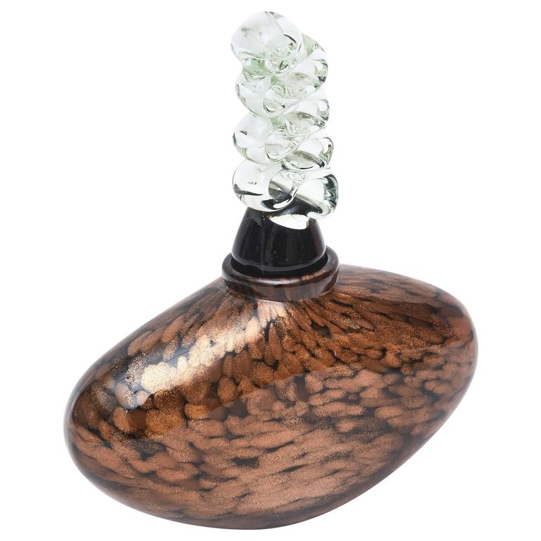 Monumental Copper Foil Italian Murano Glass Decanter or Bottle / SAT ...