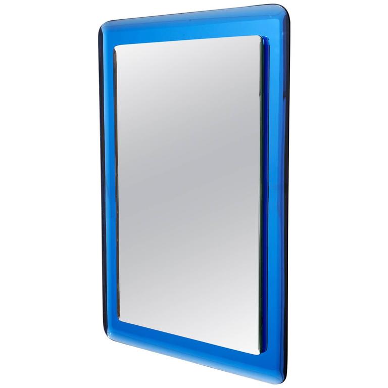 Blue Colored Beveled Glass Mirror, Italy, 1970s For Sale at 1stdibs