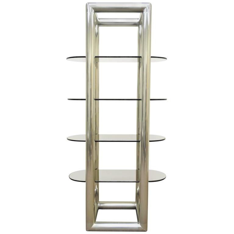 Mid Century Modern Tubular Aluminum and Glass Chrome Etagere Shelf Milo ...