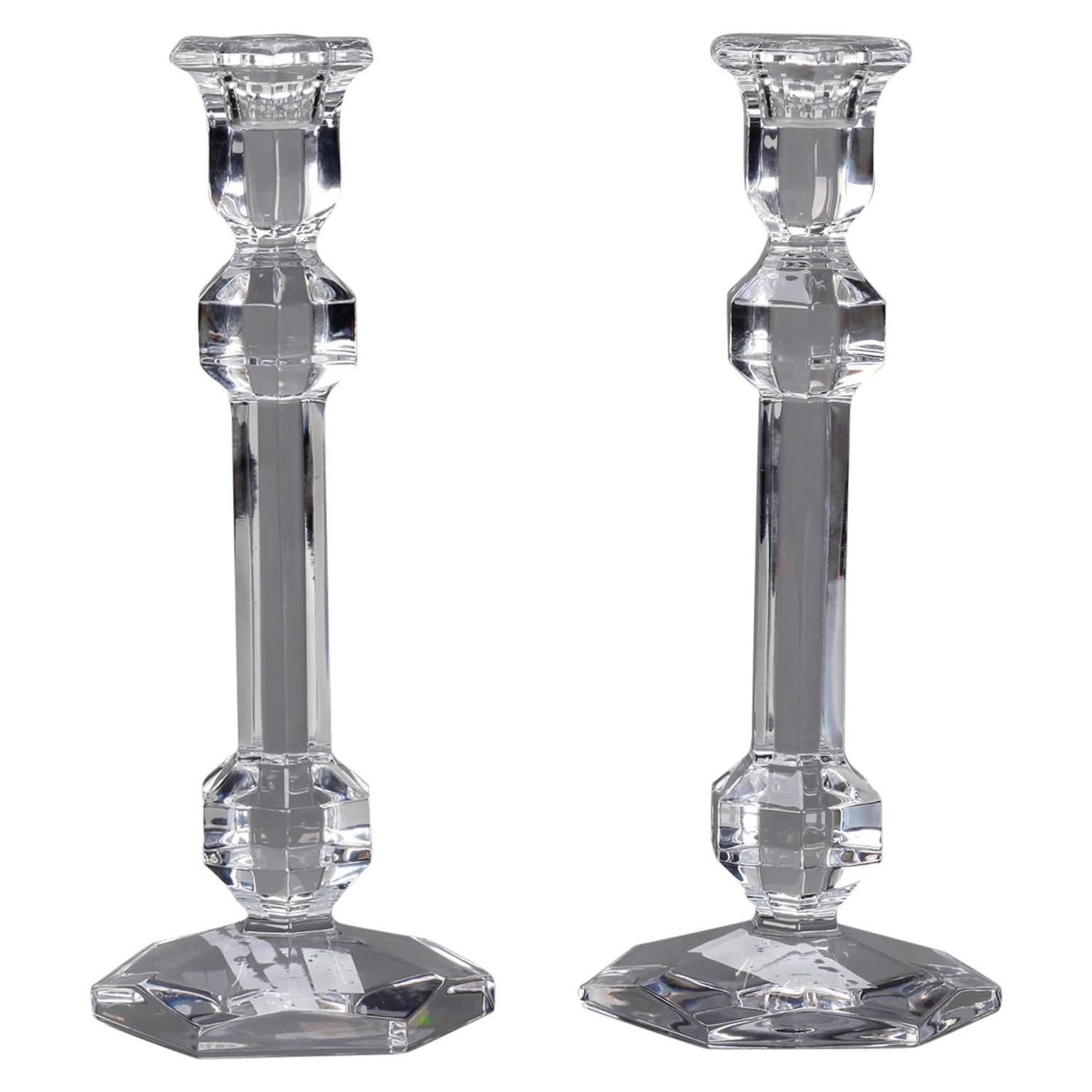Pair Clear Crystal Signed Val Saint Lambert Candlesticks at 1stdibs