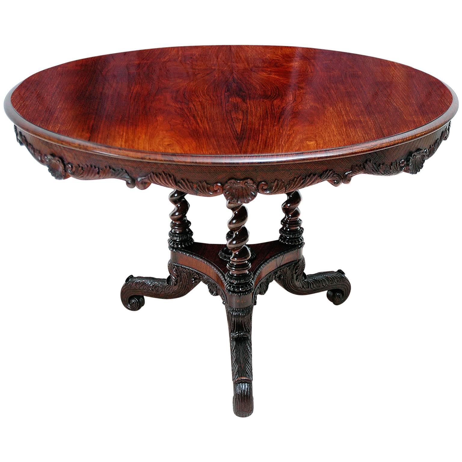 George III Round Center Table in Rosewood with Tripod Base at 1stDibs