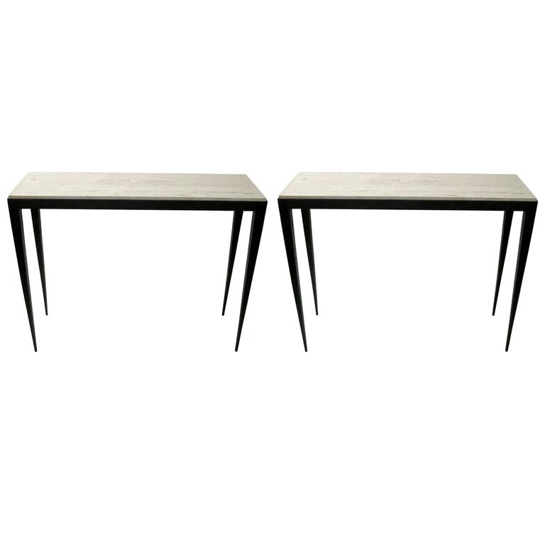 Pair of Consoles cast in Bronze with, Inset Stone-Tops, Made In France ...