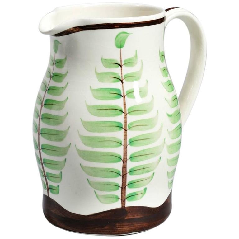 English Fern Decorated Queensware Pitcher, circa 1950s at 1stDibs