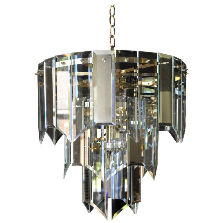 Mirror and Glass Waterfall Chandelier at 1stDibs | mirror chandelier, mirrored chandelier ...