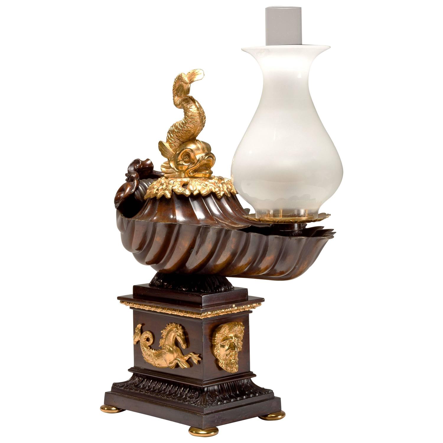 George IV Patinated Brass Argand Lamp For Sale at 1stdibs