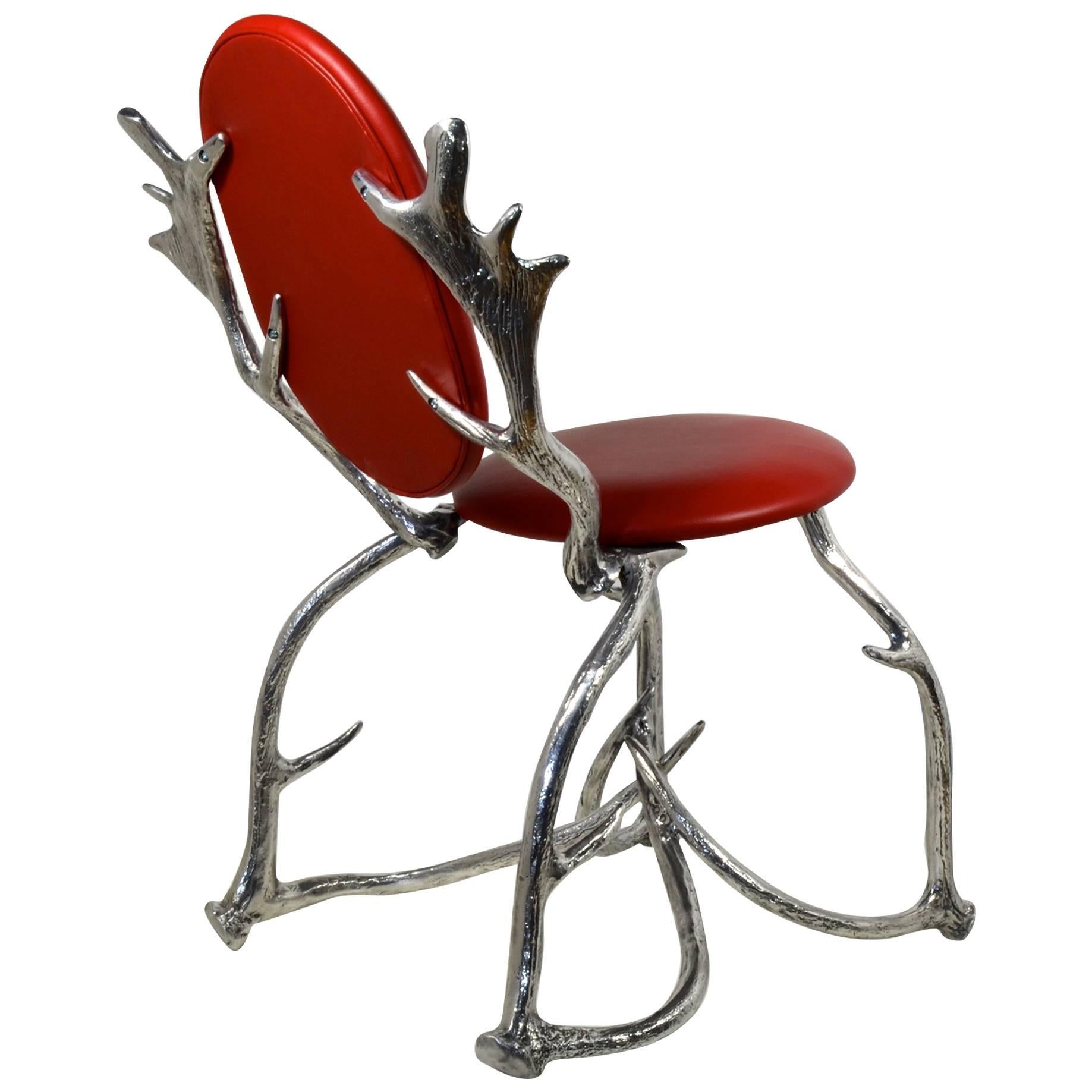 Leather, Aluminum Antlers Chair by Arthur Court 1970 For Sale at 1stDibs