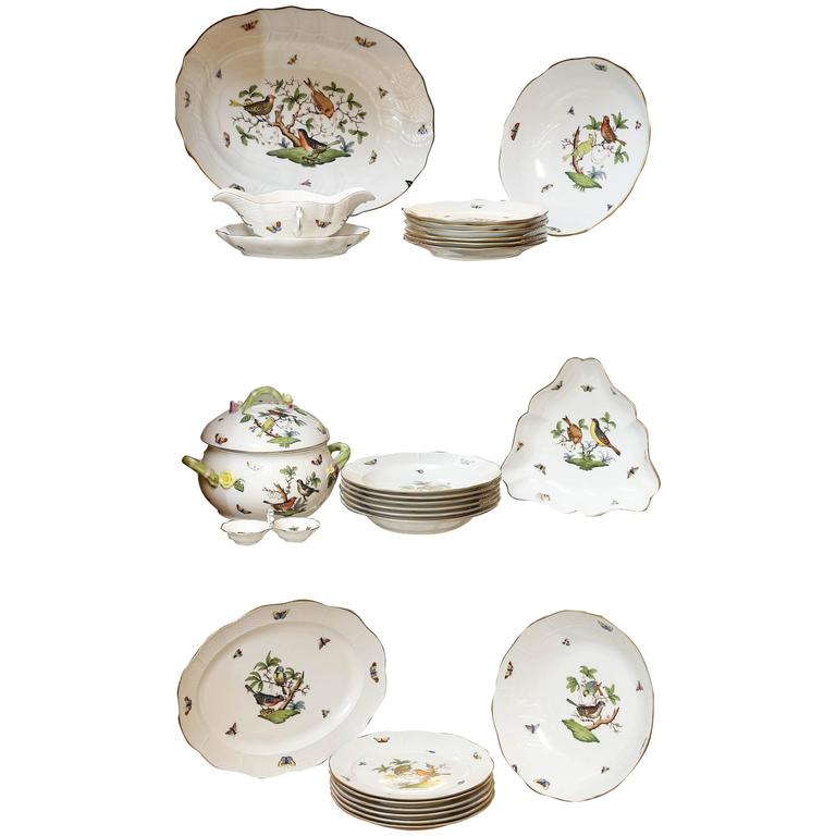 Hungarian 27 Pieces Rothschild Porcelain Hand-Painted Dinnerware Set ...