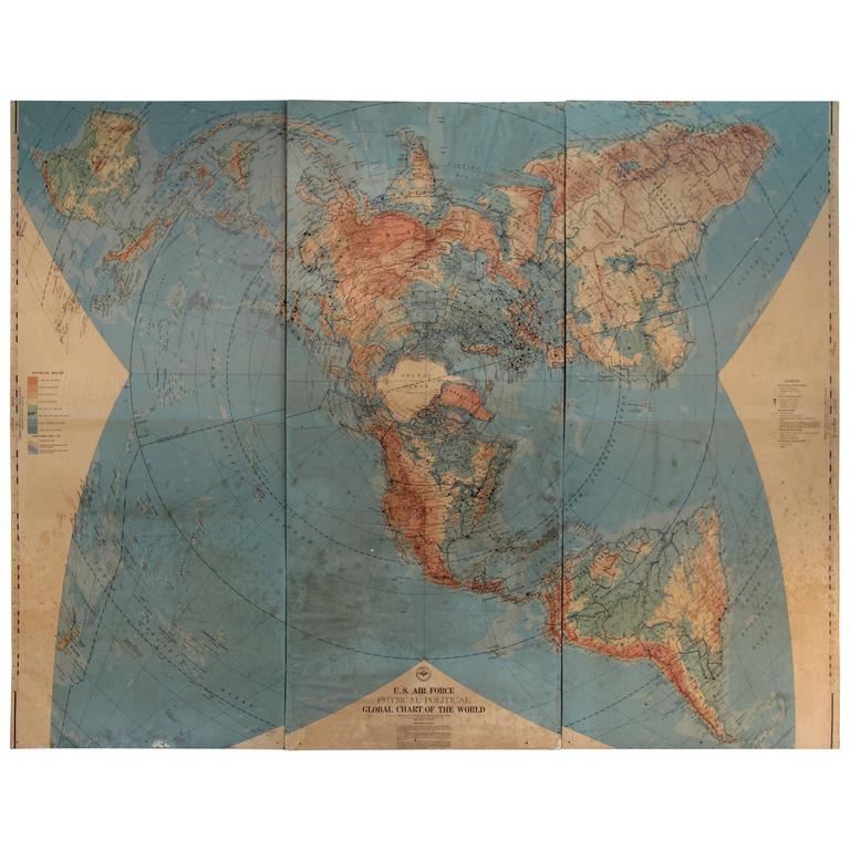 U.S. Air Force Physical, Political Global Chart of the World Triptych ...