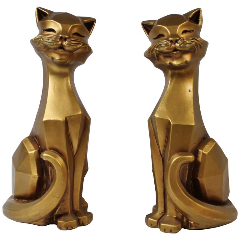 Cubist Chalkware Cat Sculptures, Mid-Century Modern at 1stDibs