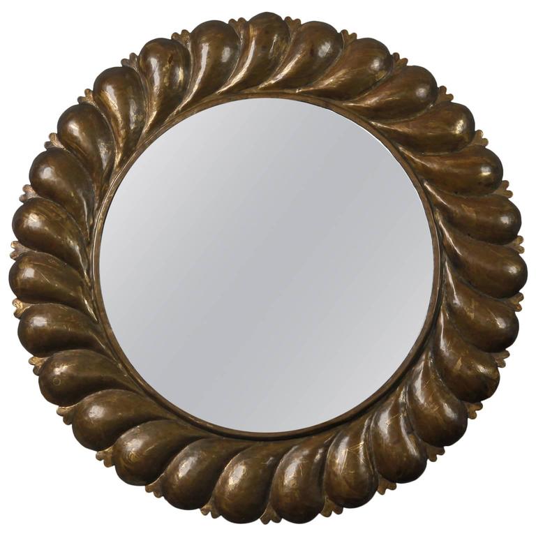 Midcentury Round Mirror with Brass Fluted Edge Frame at 1stDibs