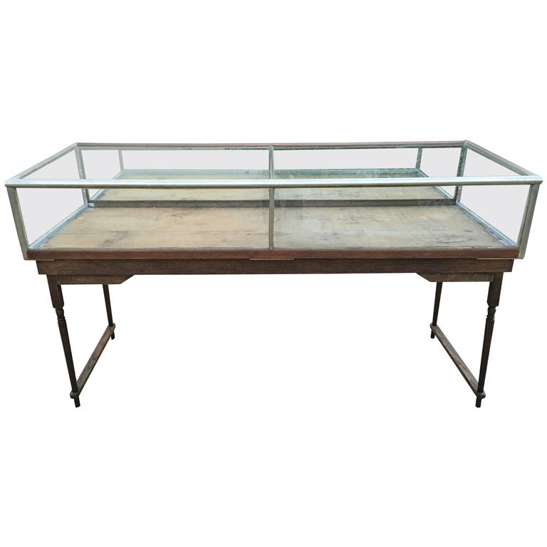 Antique Nickel and Oak Display Case on an Oak Base at 1stDibs