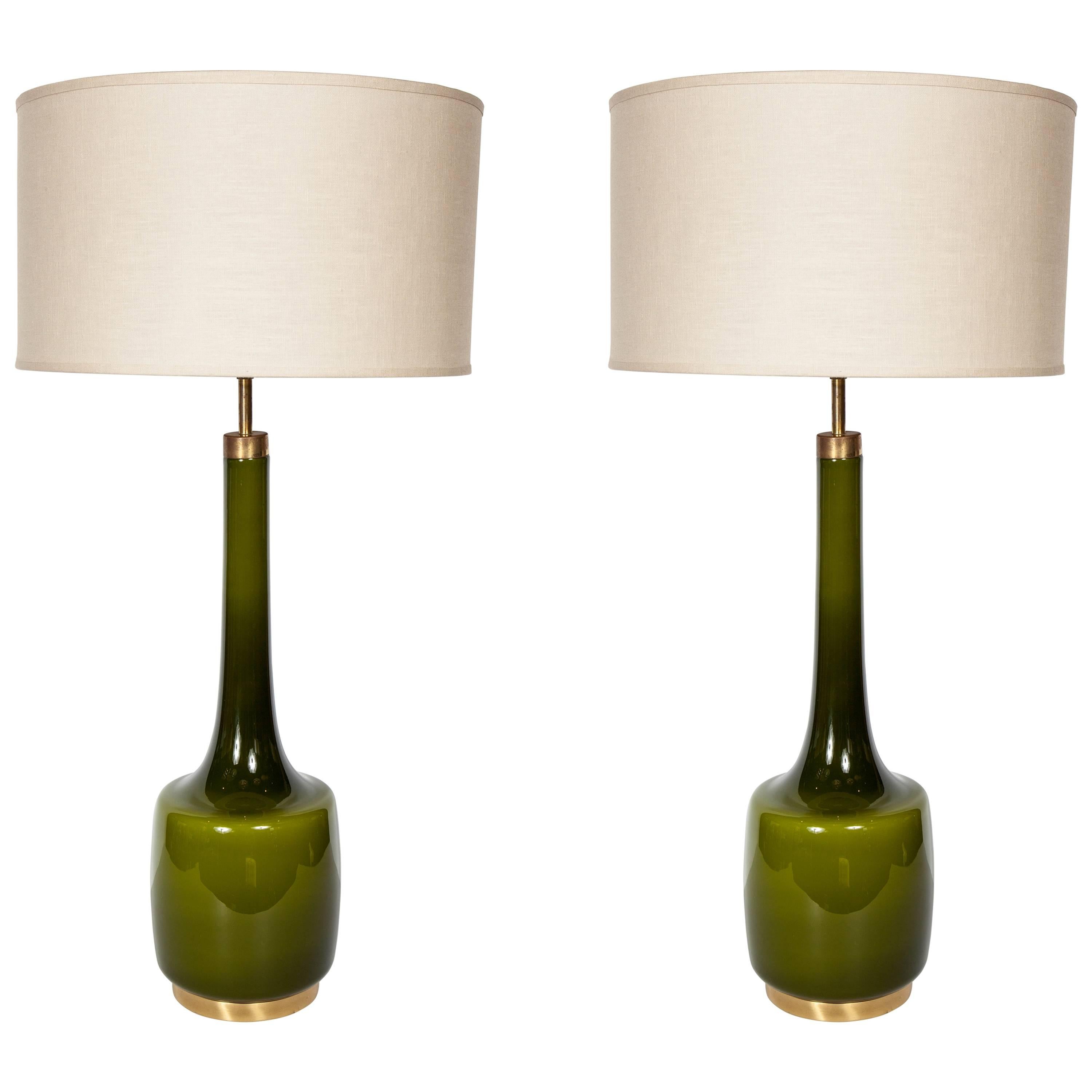 Pair of Moss Green Scandinavian Modern Lamps by Holm Sorenson at 1stDibs