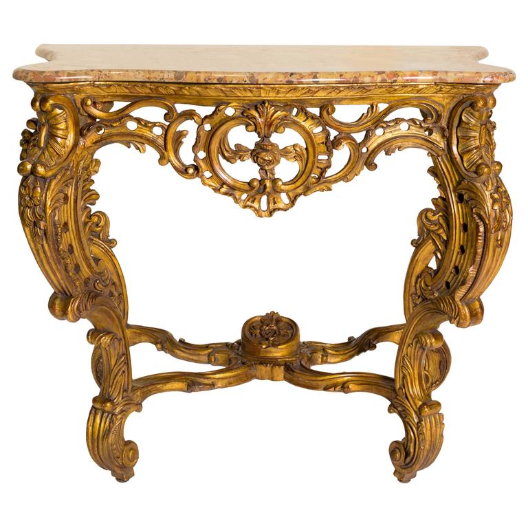 Italian Giltwood Marble Top Console For Sale at 1stdibs