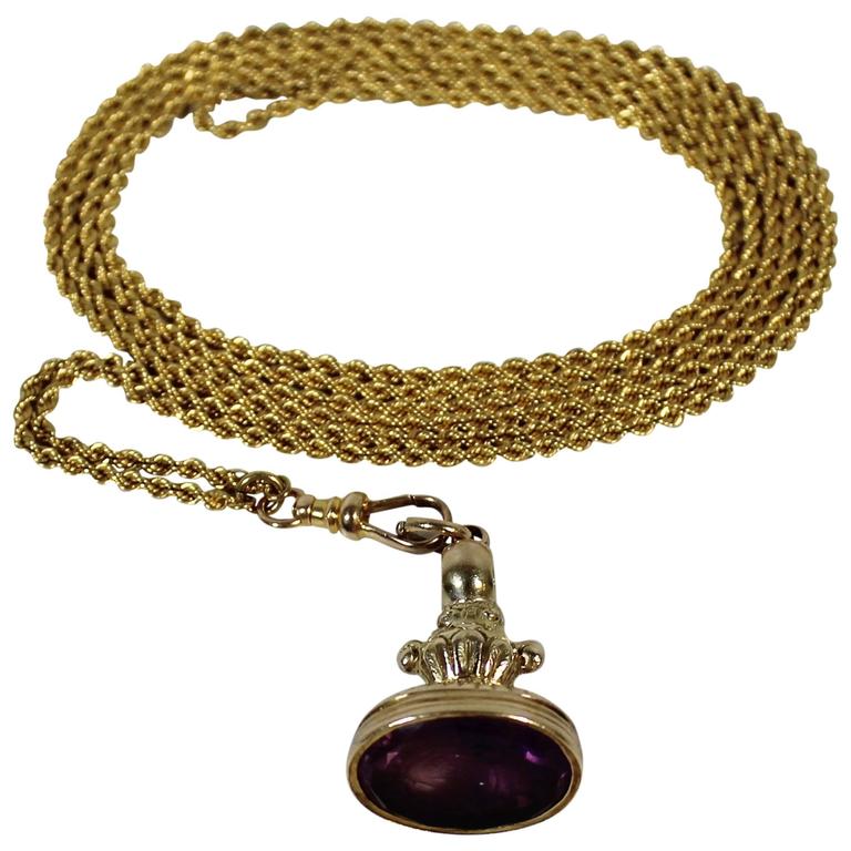 14-Karat Gold Irish Watch Fob, Amethyst Intaglio with Fitzgerald Family ...