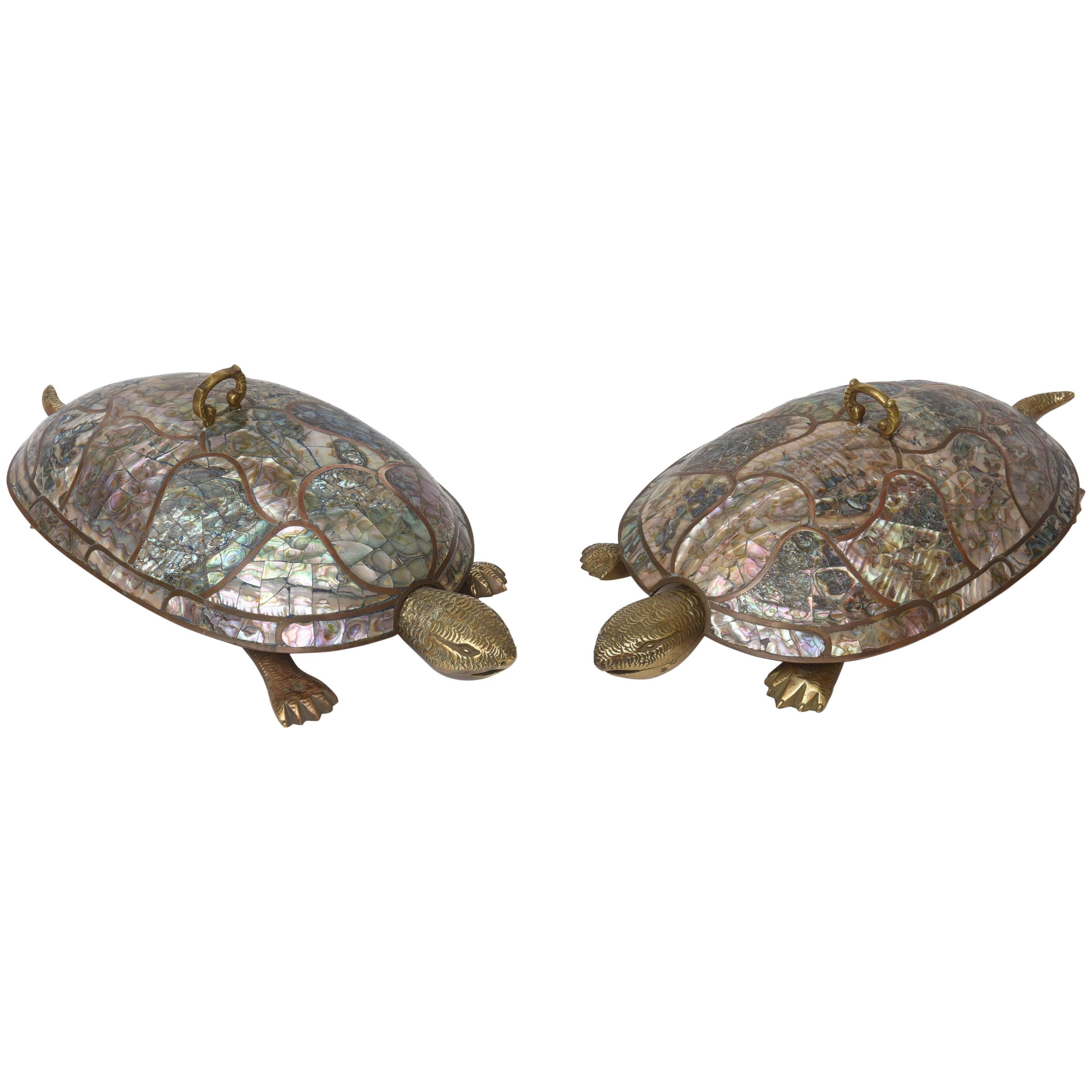 Mexican Mid-Century Abalone and Brass Turtle Serving Bowls at 1stDibs ...