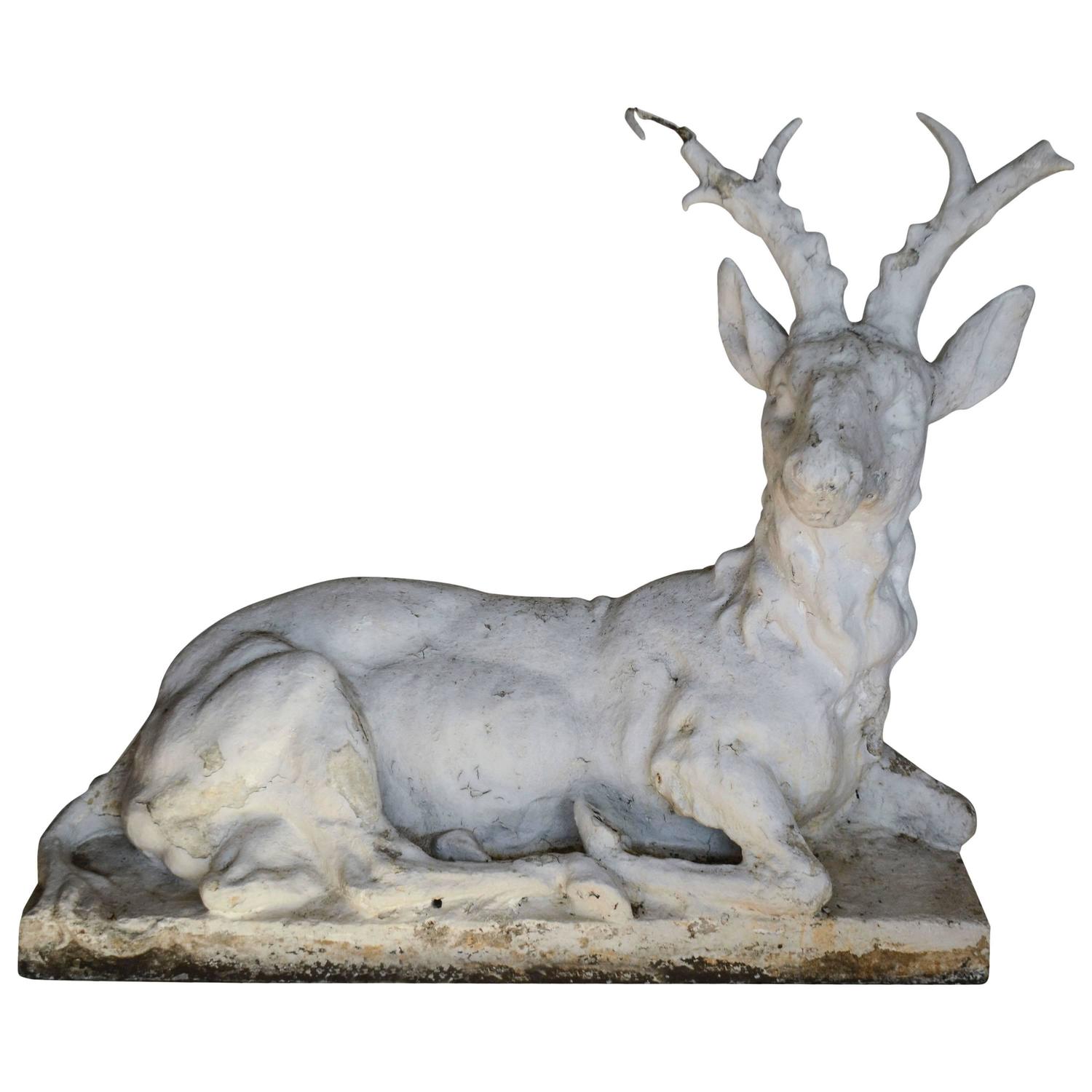 Cast Stone Sitting Stag Garden Statue For Sale at 1stdibs