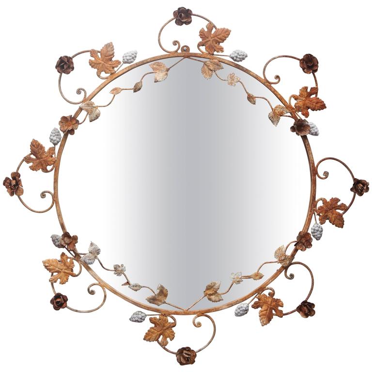 Flower and Leaves Rusted Metal Mirror For Sale at 1stDibs