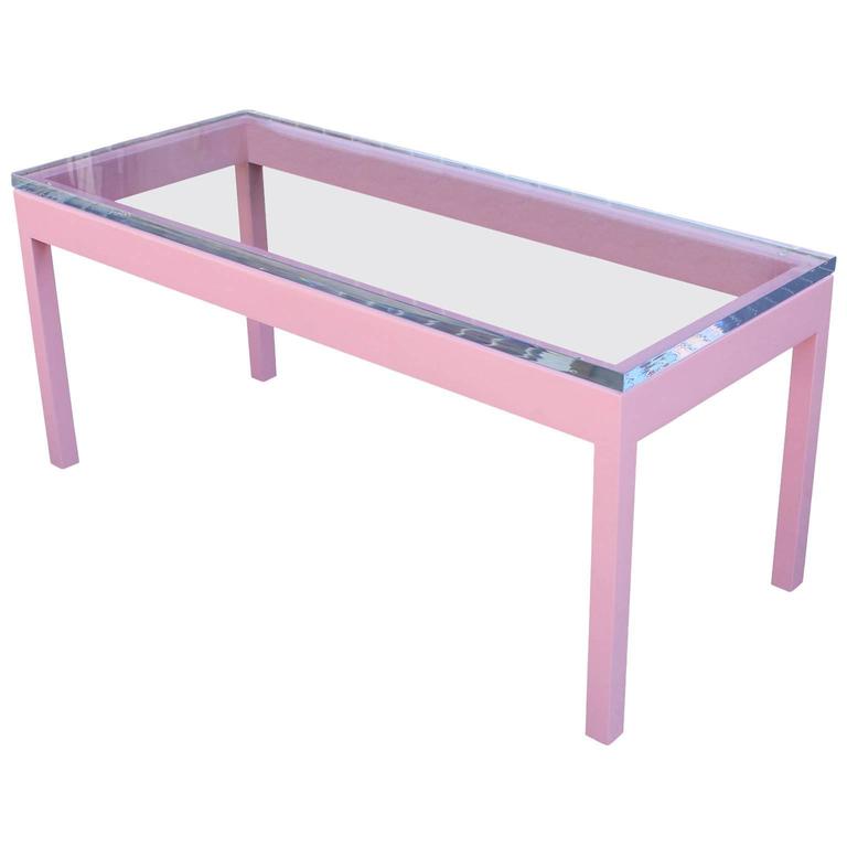Luxe Mid Century Modern Pink Cocktail Table with Thick Lucite Top at ...