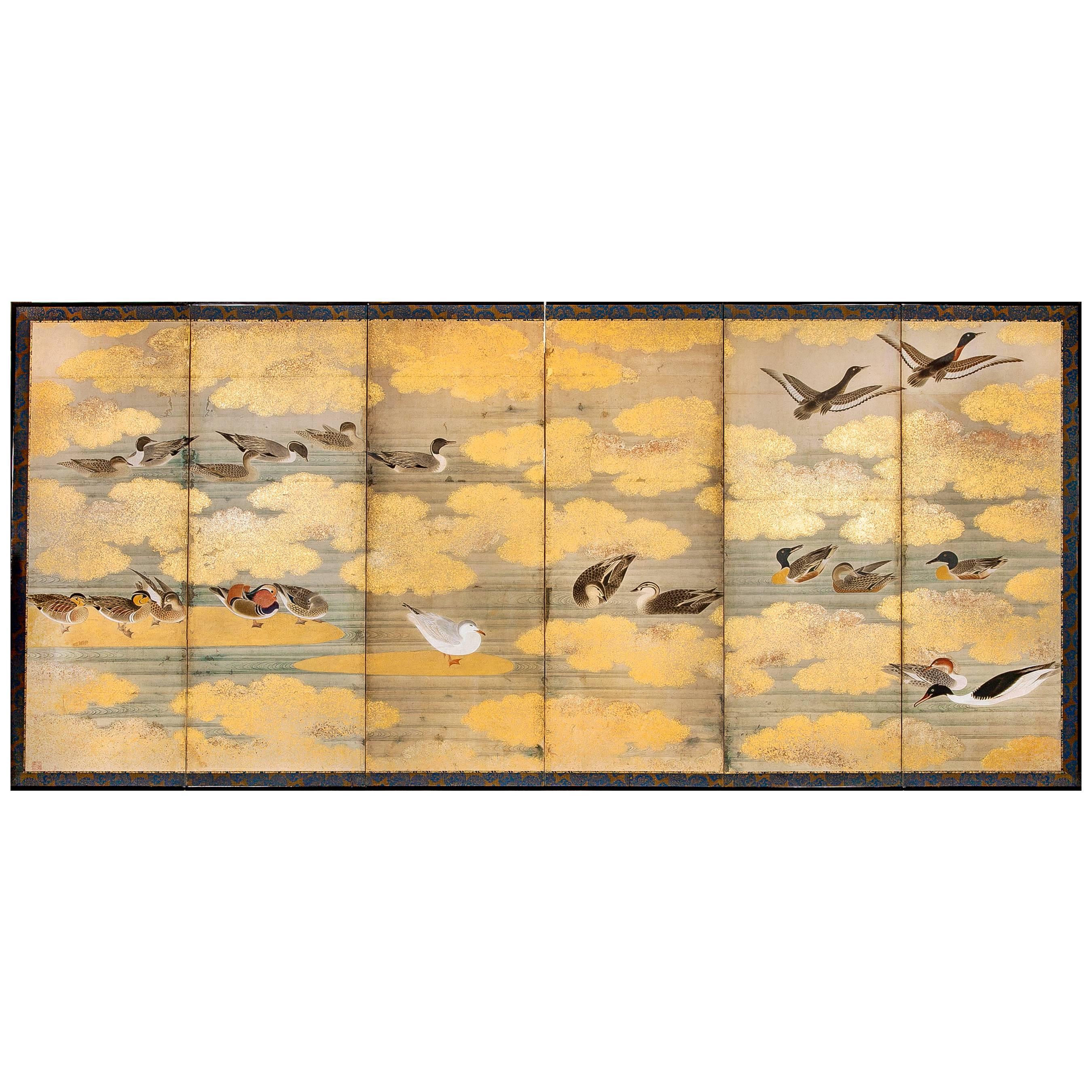A six-panel Japanese screens (byobu) at 1stDibs