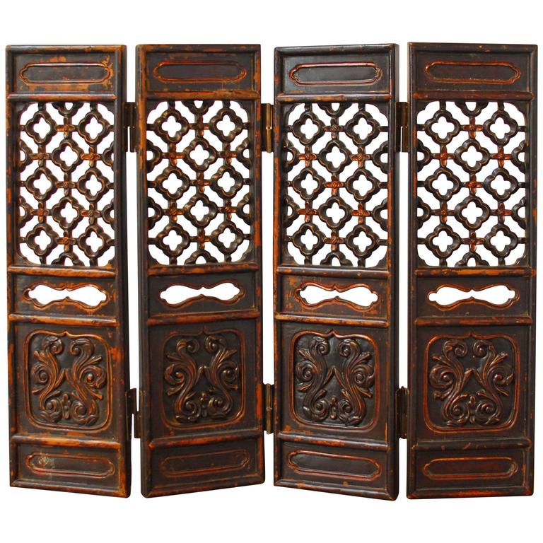 Asian Pierced Quatrefoil Table Screen at 1stDibs