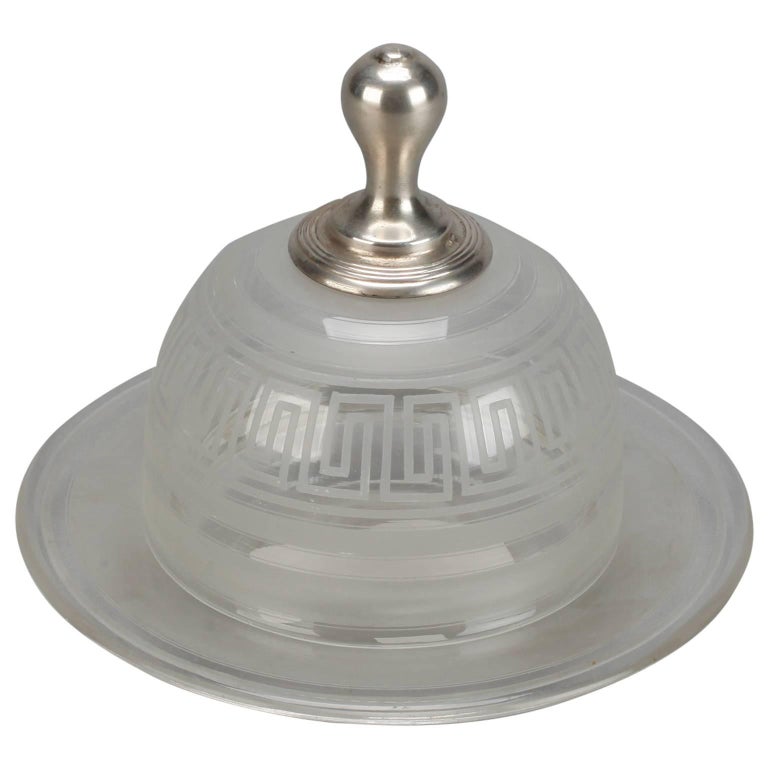 Etched Glass Domed Plate with Greek Key Border and Sterling Knob For ...