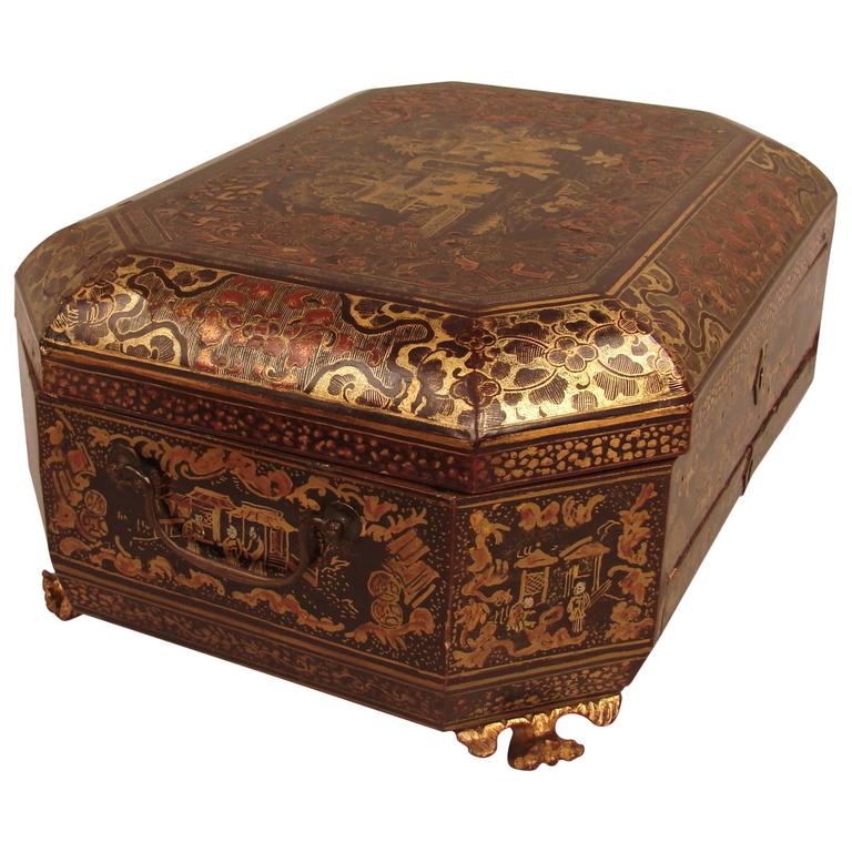 Chinese Export Sewing Box with Sewing Implements at 1stDibs