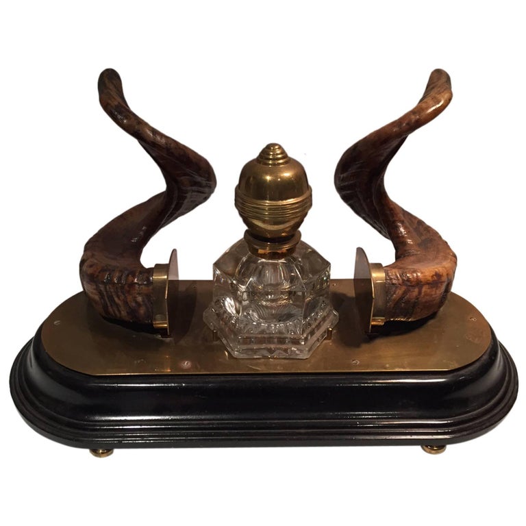 19th Century Ram's Horn Decorated Inkwell, Possibly Scottish For Sale ...