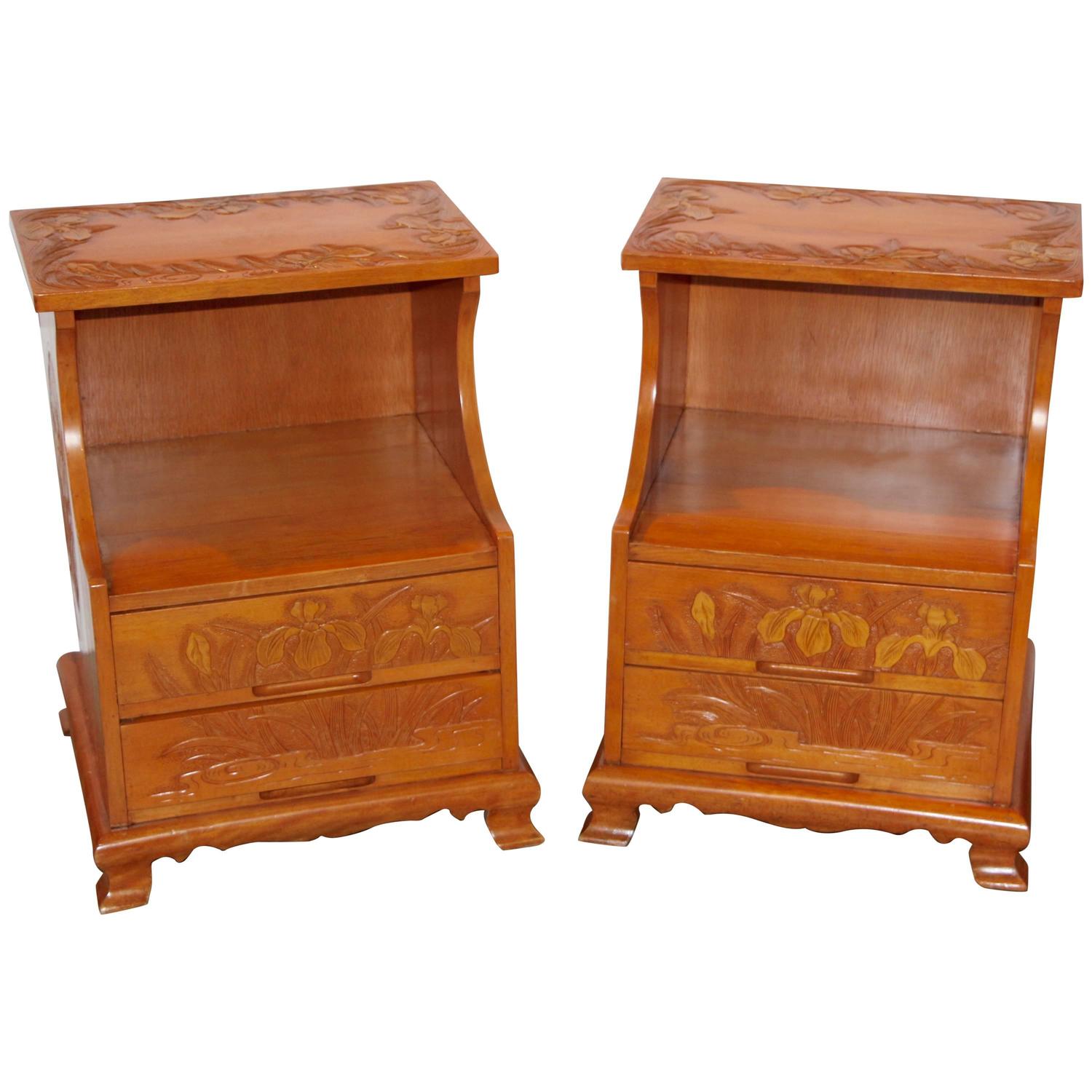 A Most Unusual pair of Carved Japanese Maple Nightstands For Sale at ...