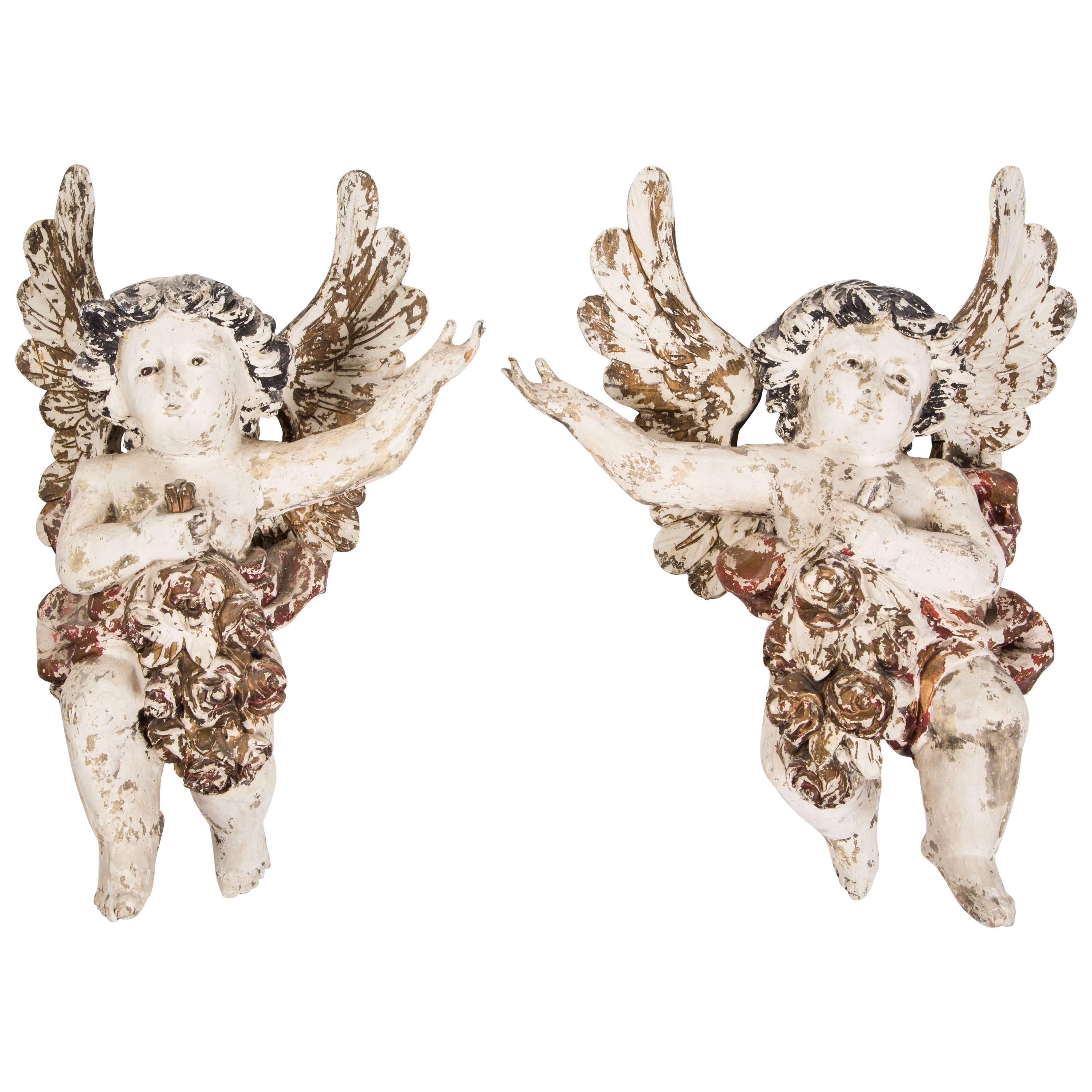 Pair of Wood Carved Cherubs at 1stDibs