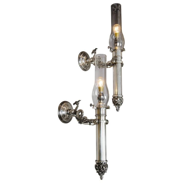Pair of mid 19th century silver plated Ship's Lights with gimbal ...