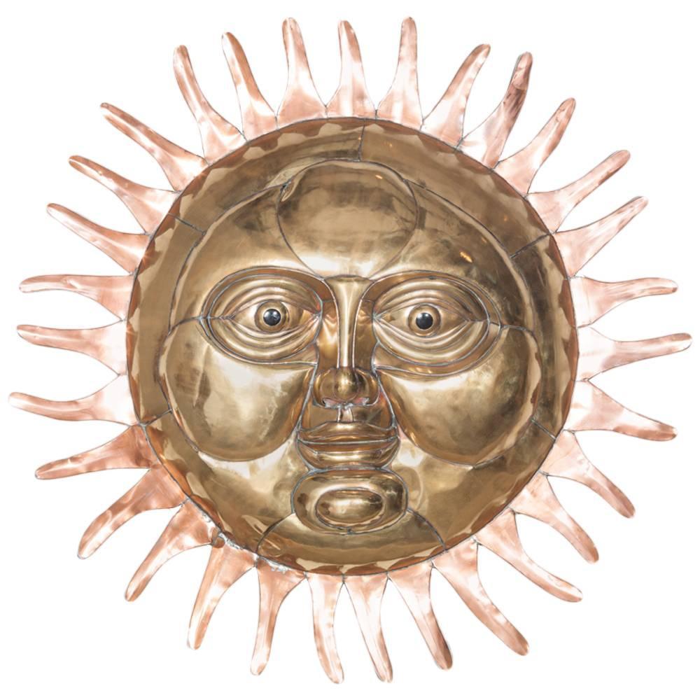 Copper and Brass Sun Wall Sculpture by Sergio Bustamante at 1stdibs