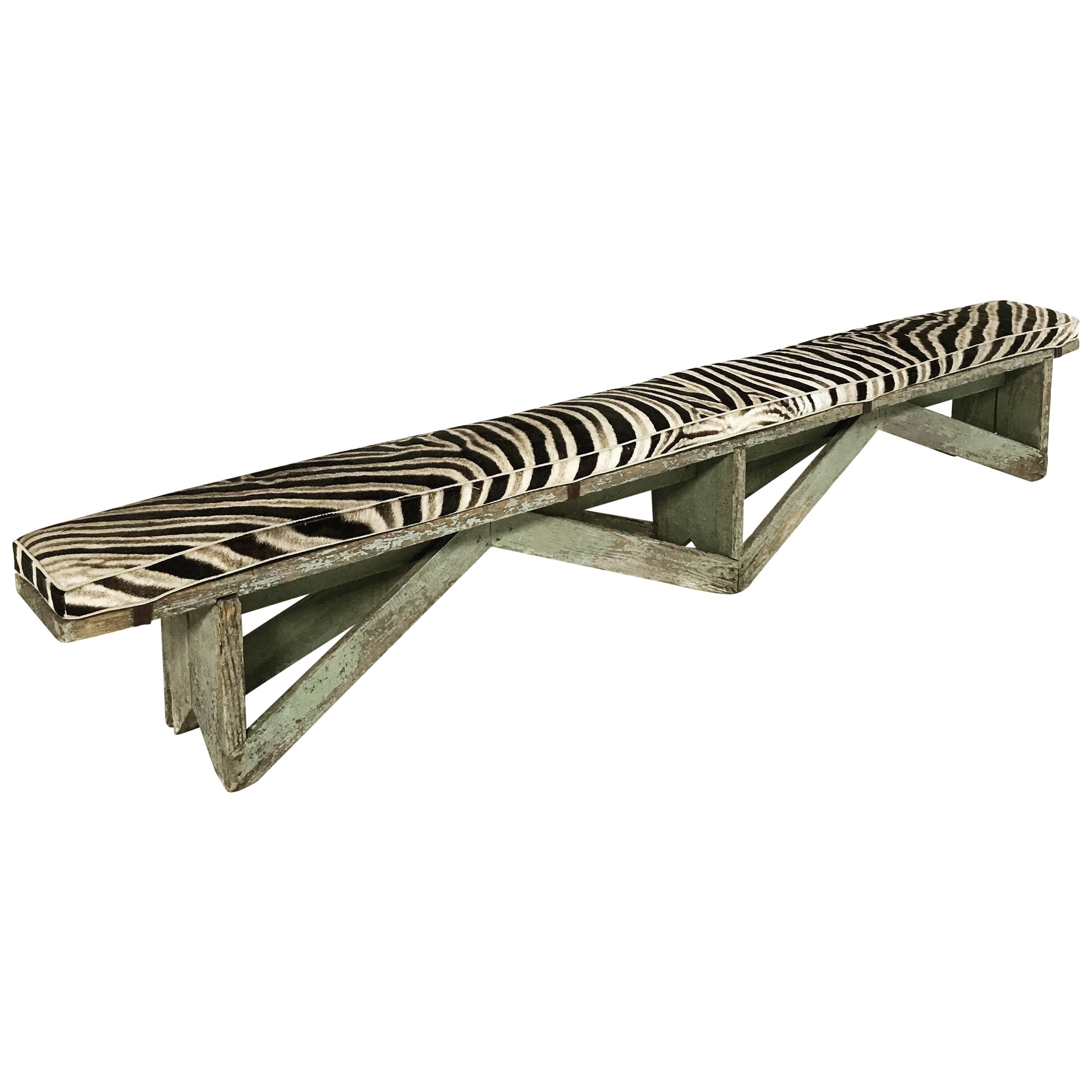 Extra Long Vintage Farmhouse Bench with Zebra Cushion at 1stDibs ...