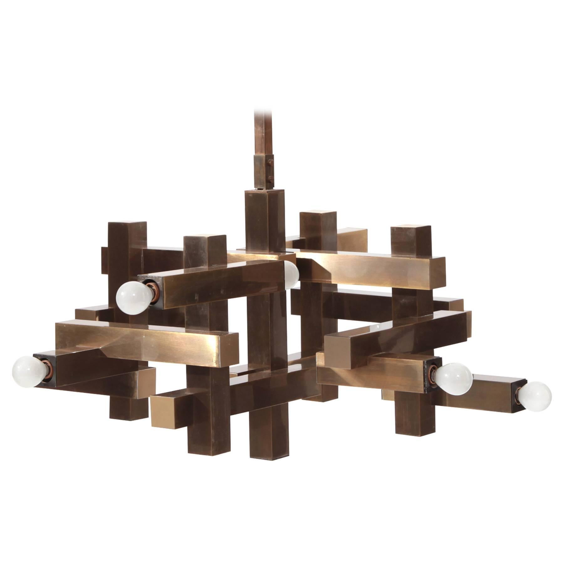 Gaetano Sciolari for Lightolier Bronze Chandelier at 1stDibs