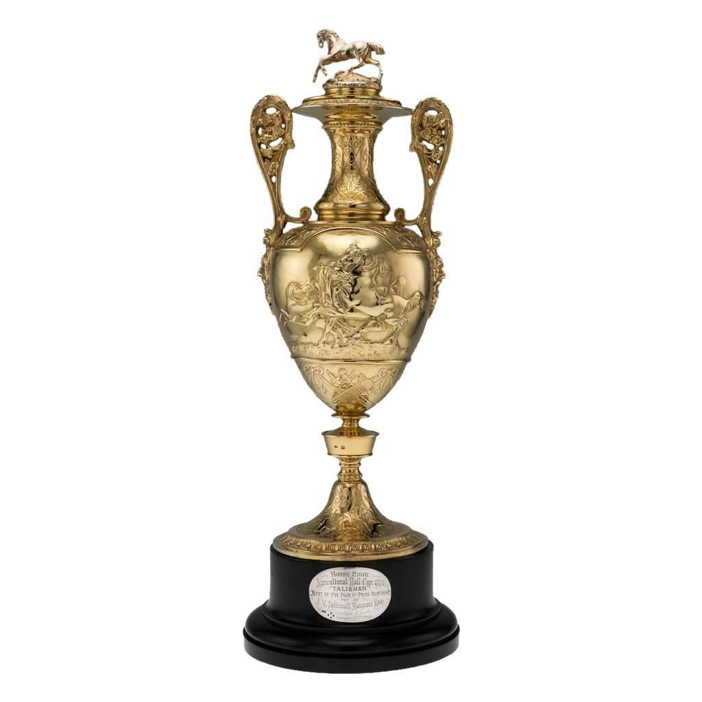 19th Century Victorian Solid Silver Gilt Trophy Cup and Cover, London ...