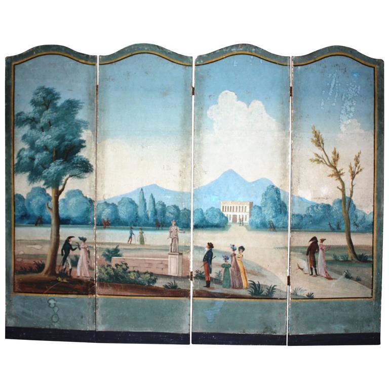 French Directoire Period Painted Wallpaper Screen For Sale at 1stDibs