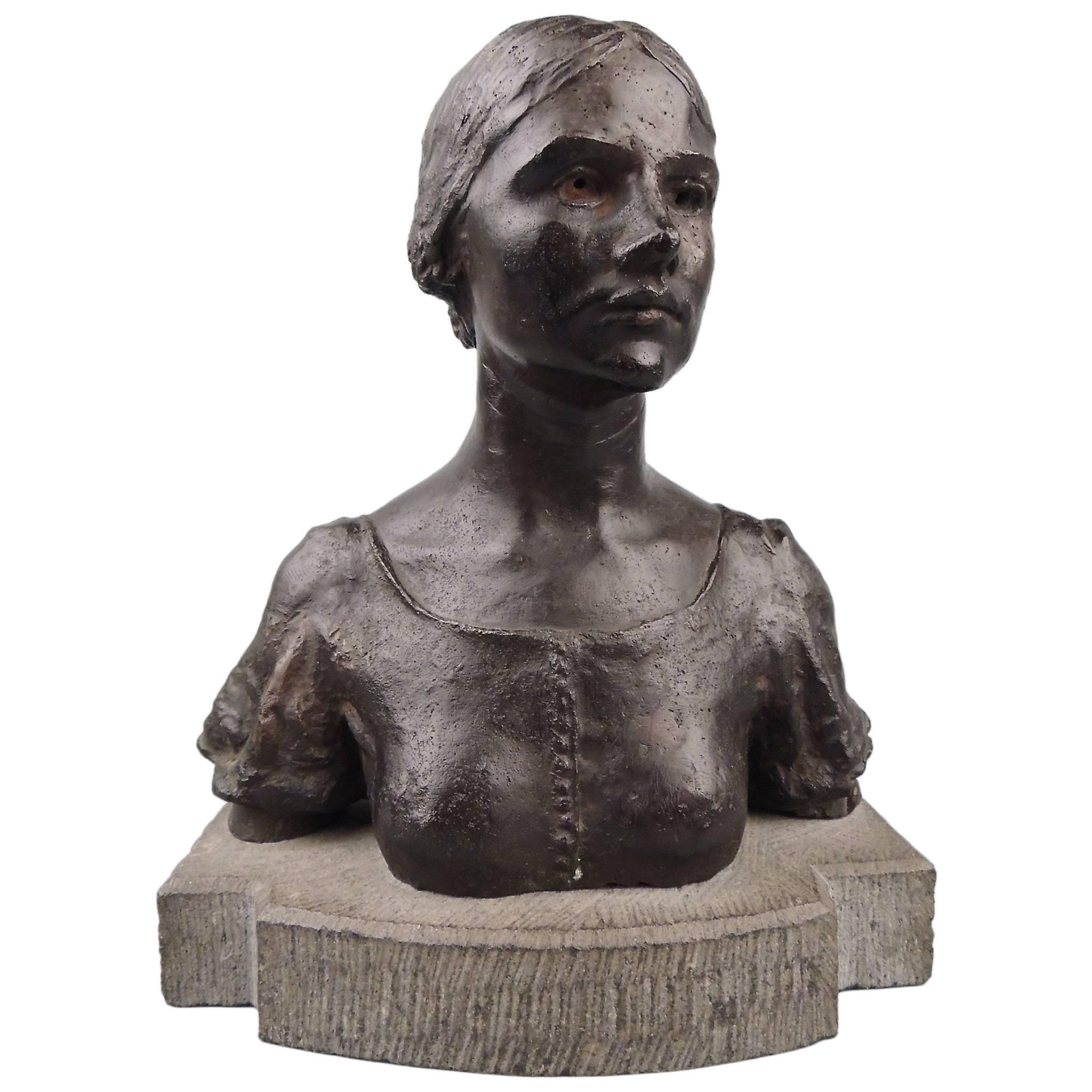 Bronze Bust of a Young Girl by Irish Sculptor and Roycrofter Jerome ...