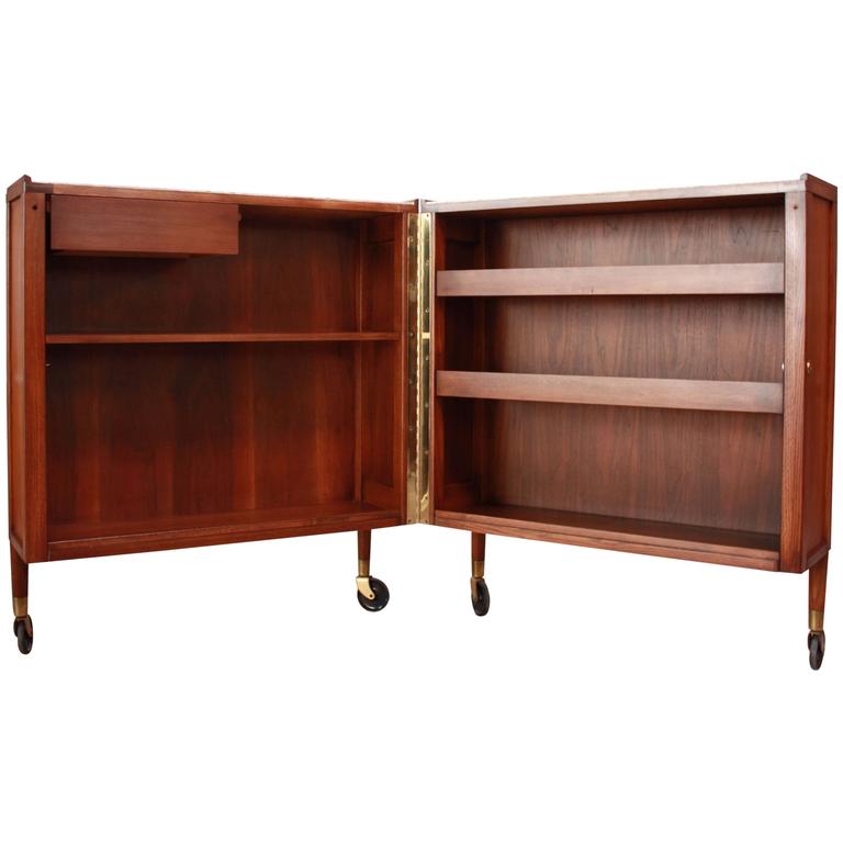 Ceramic and Walnut Folding Bar Cart by Henry Glass at 1stDibs