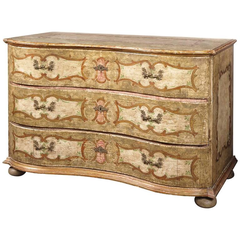 Mid-19th Century Italian Painted Three-Drawer Serpentine Commode with ...