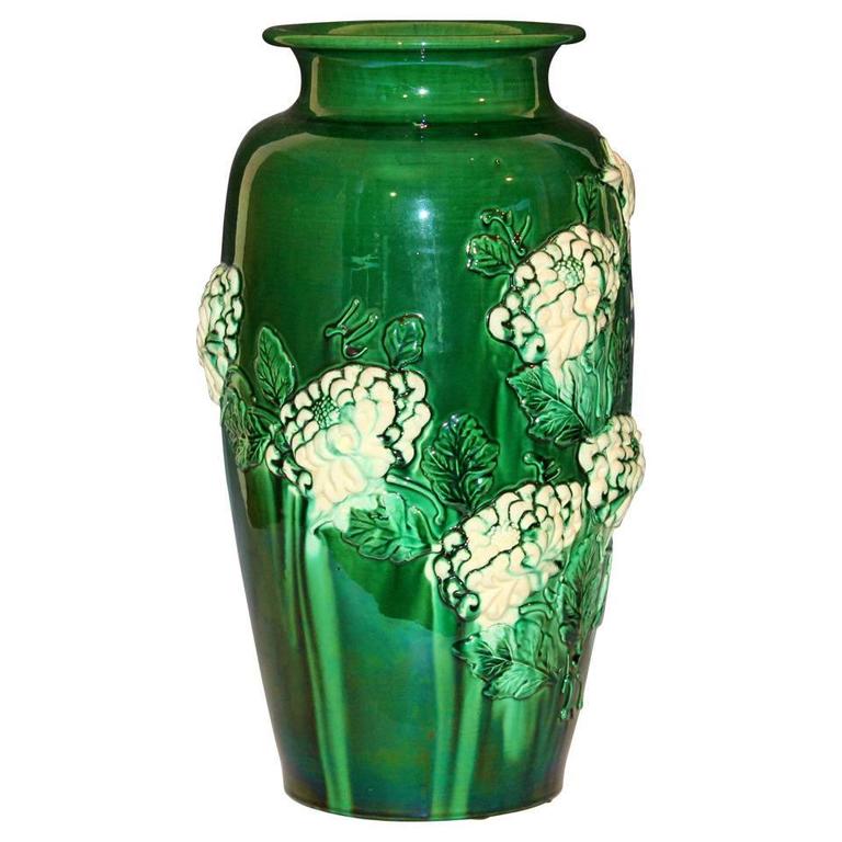 Large Awaji Vase with Applied Chrysanthemums For Sale at 1stDibs