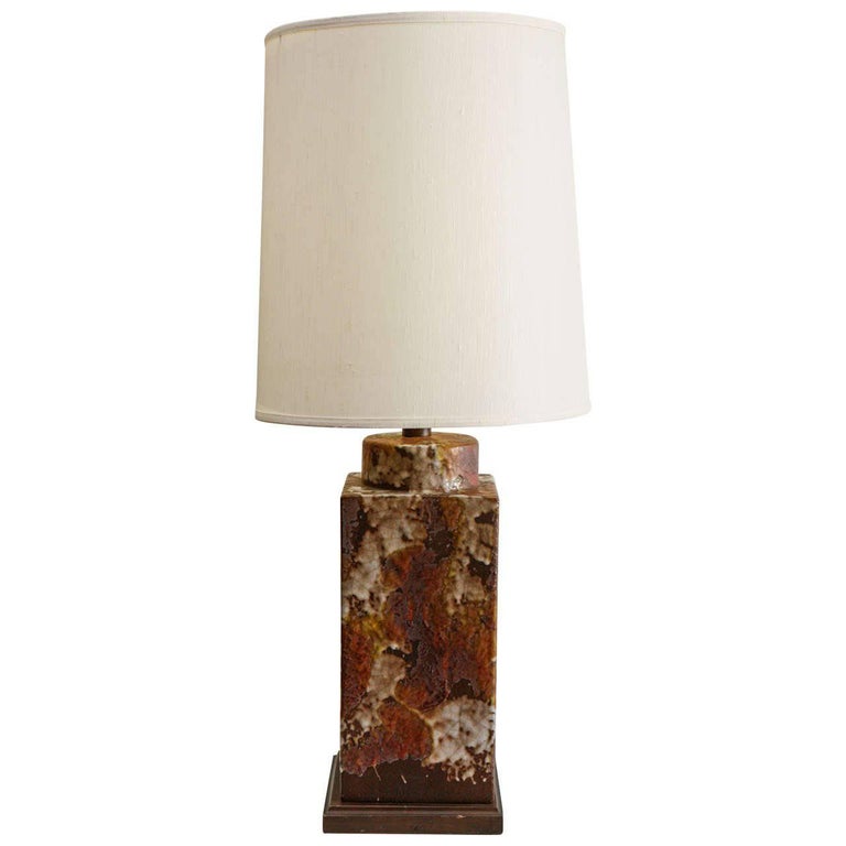 Vintage Studio Pottery Lamp with Shade For Sale at 1stDibs