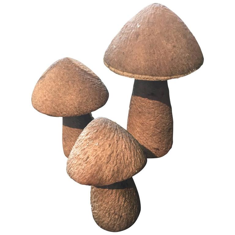 Set of Three Hand-Carved Stone Toadstools at 1stDibs