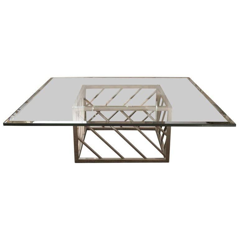Large Chrome and Glass Coffee Table at 1stDibs
