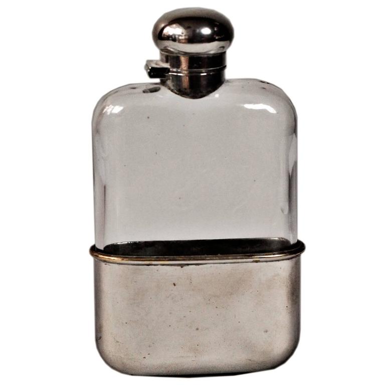 Silver Plated and Glass Hip Flask at 1stDibs