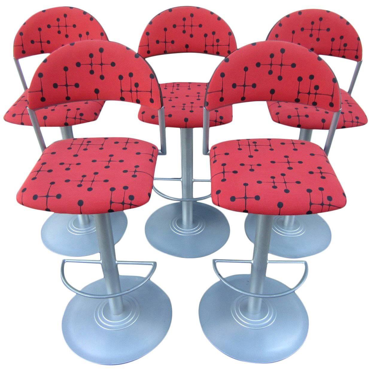 Five Memphis Era Bar Stools in Knoll Fabric by Charles Eames at 1stDibs