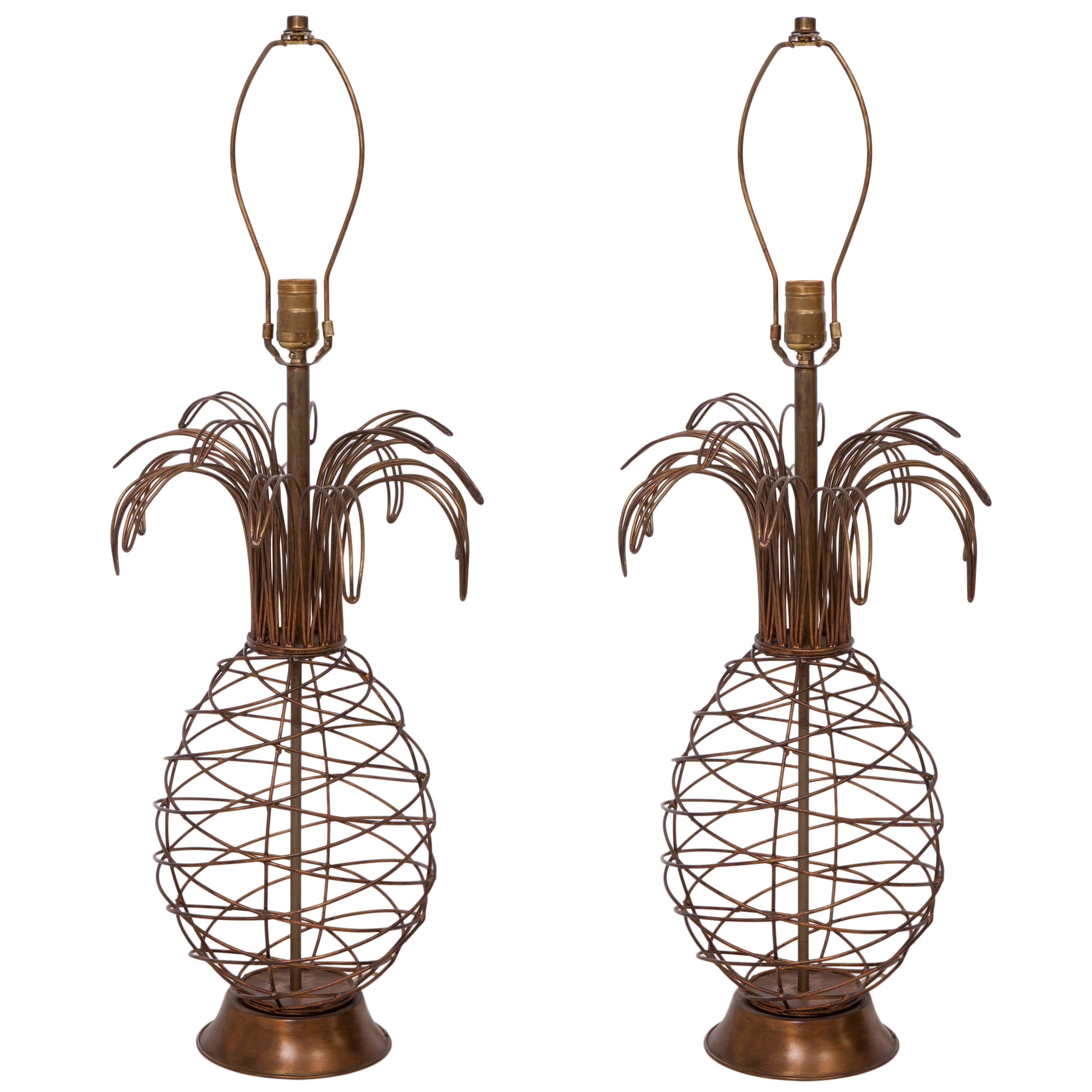 A Pair of Midcentury Metal Wire Pineapple Form Table Lamps at 1stDibs