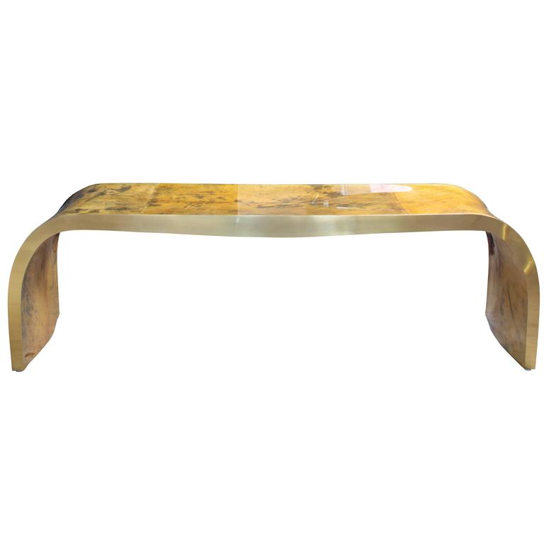 Concave Bench in Vintage Color Goatskin in the Style of Karl Springer ...